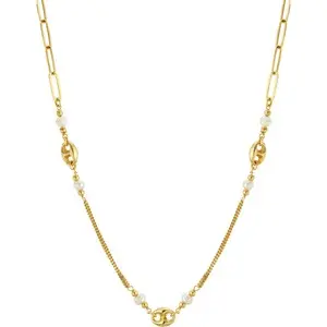 ATHRA LUXE Cultured Pearl And Mariner Link Necklace - Gold