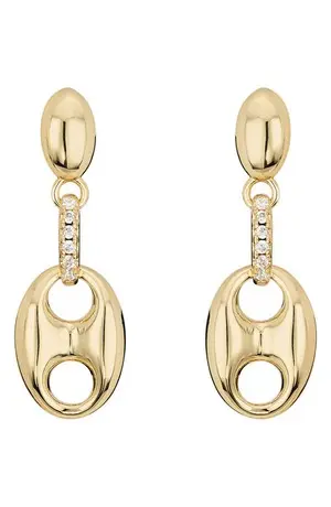 ATHRA LUXE Puffy Mariner Cubic Zirconia Drop Earrings - Gold