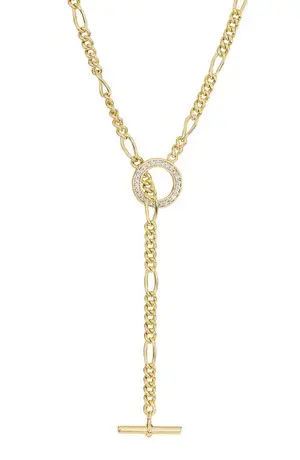 ATHRA LUXE Pavé Toggle Figaro Chain Necklace - Gold