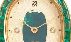 PASCAL Oval Halo Lab Grown Diamond & Lab Grown Emerald Leather Strap Watch