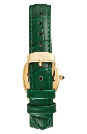 PASCAL Oval Lab Grown Diamond Leather Strap Watch - Lush Green