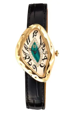 PASCAL Paradoxe Lab Grown Diamond Leather Strap Watch Gilded Forest