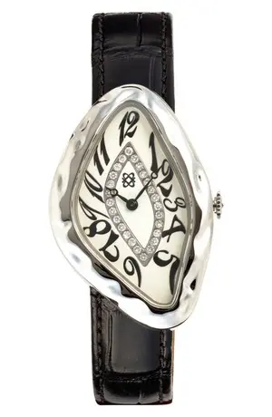 PASCAL Paradoxe Lab Grown Diamond Leather Strap Watch Moonlight
