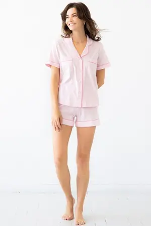SALUA Classic Luxury Shorties Pajamas In Brushed Pima Cotton - Light Pink/bubble Gum