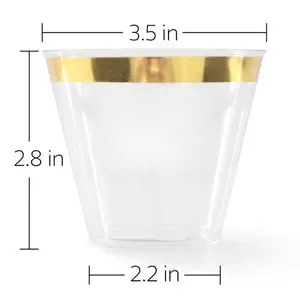 ELAMA 100 Piece 9 Ounce Disposable Plastic Rimmed Party Cup Set