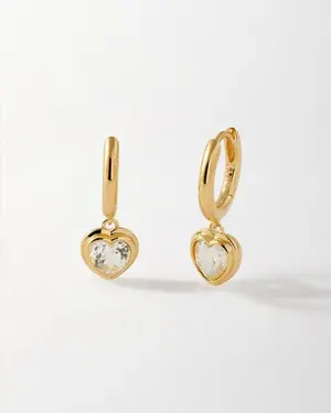EDGE OF EMBER Heart Drop Earrings - White Sapphire