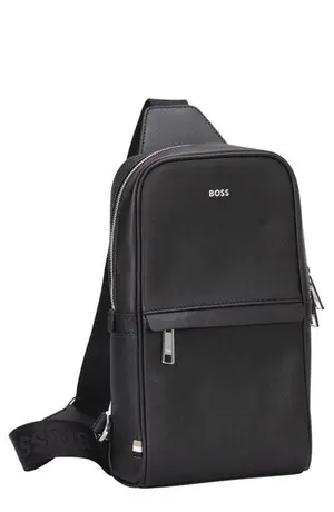 BOSS Zair Bonded Leather Sling Bag - Black