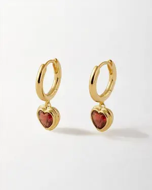 EDGE OF EMBER Heart Shaped Garnet Drop Earrings - Red Garnet