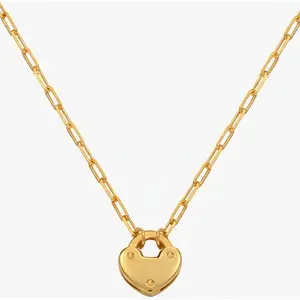 OAK & LUNA Heart Charm Lock Necklace - Gold Vermeil