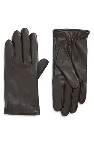 Cole Haan Leather Touchscreen Gloves Brown