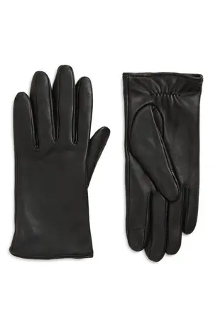 Cole Haan Leather Touchscreen Gloves - Caviar