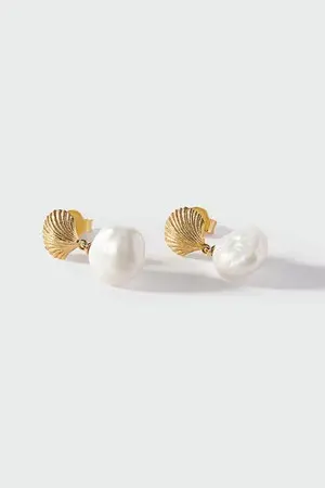 EDGE OF EMBER Freshwater Pearl Drop Earrings - Ocean Shell