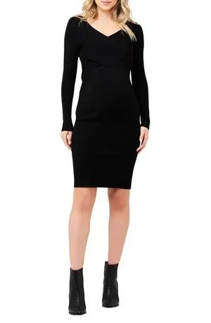 RIPE MATERNITY Sadie Long Sleeve Cross Front Ribbed Maternity Dress