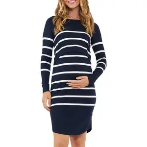 RIPE MATERNITY Valerie Stripe Long Sleeve Tunic Maternity Sweater Dress - Navy