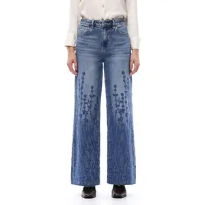 BAYEAS Embroidered High-waist Wide-leg Jeans