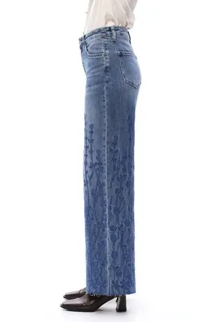 BAYEAS Embroidered High-waist Wide-leg Jeans