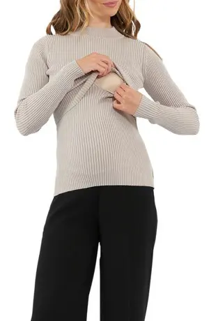RIPE MATERNITY Ribbed Mock Neck Sweater - Stone