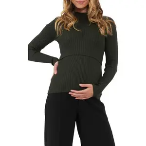 RIPE MATERNITY Ribbed Mock Neck Nursing Sweater - Ivy