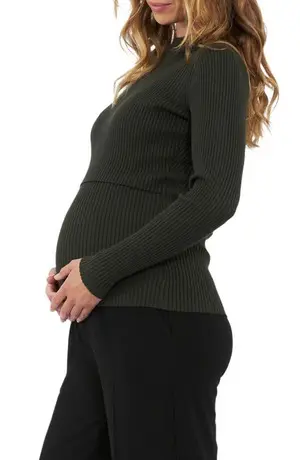 RIPE MATERNITY Ribbed Mock Neck Nursing Sweater - Ivy