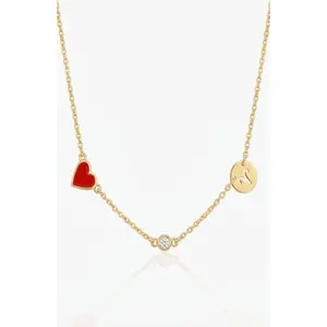 OAK & LUNA Inez Zodiac Sign Necklace With Diamond And Enamel Heart - Aries