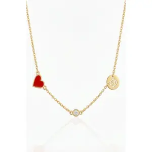OAK & LUNA Inez Zodiac Sign Necklace With Diamond And Enamel Heart - Cancer