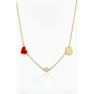 OAK & LUNA Inez Zodiac Sign Necklace With Diamond And Enamel Heart - Gemini