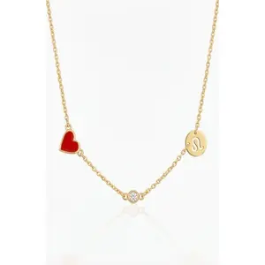 OAK & LUNA Oak & Luna Inez Zodiac Sign Necklace With Diamond And Enamel Heart Leo