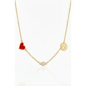 OAK & LUNA Inez Zodiac Sign Necklace With Diamond And Enamel Heart - Sagittarius