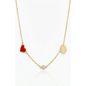 OAK & LUNA Oak & Luna Inez Zodiac Sign Necklace With Diamond And Enamel Heart Taurus