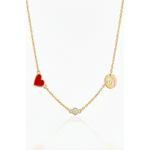 OAK & LUNA Inez Zodiac Sign Necklace With Diamond And Enamel Heart - Virgo