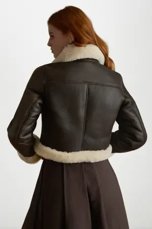 FURNIQ UK Sienna Leather Shearling Cropped Jacket