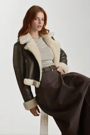 FURNIQ UK Sienna Leather Shearling Cropped Jacket