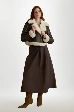 FURNIQ UK Sienna Leather Shearling Cropped Jacket
