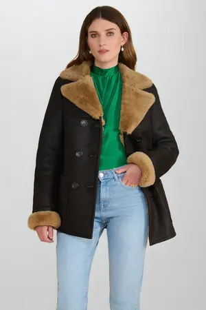 FURNIQ UK Chelsea Shearling Peacoat - Brown