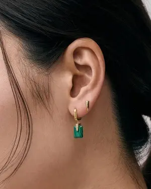 Astley Clarke Gold Vermeil Deco Drop Huggies Earrings - Malachite