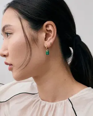 Astley Clarke Gold Vermeil Deco Drop Huggies Earrings - Malachite