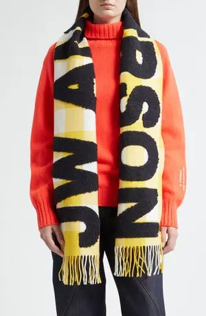 JW Anderson Logo Wool & Alpaca Blend Fringe Scarf - Yellow