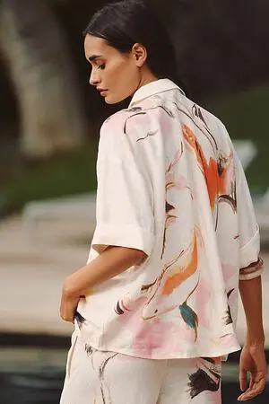 CELANDINE Linen Blend Buttondown Shirt - Pink Pattern