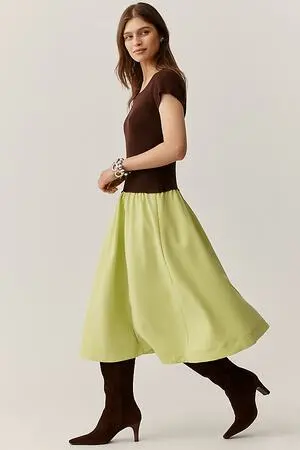 Anthropologie Short-sleeve Twofer Sweater Midi Dress
