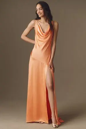 ELLIATT Nessa Draped Satin Cowl Gown - Apricot