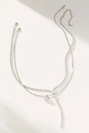 Anthropologie Crystal Layering Necklaces Set Of 2 - Silver