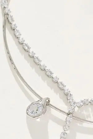 Anthropologie Crystal Layering Necklaces Set Of 2 - Silver
