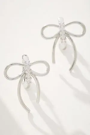 Anthropologie Pavé Bow Huggie Hoop Earrings - Silver
