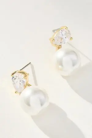 Anthropologie Crystal Drop Earrings - Pearl
