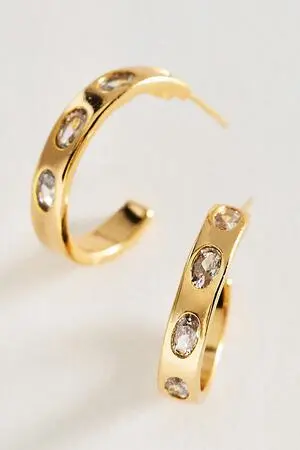 Anthropologie Pavé Embrace Hoop Earrings - Gold