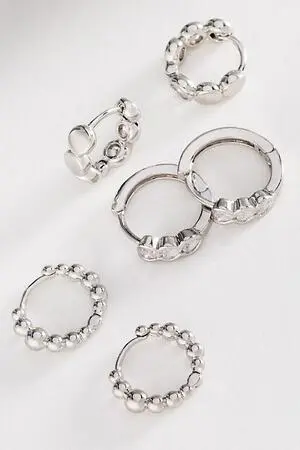 Anthropologie Pearled Crystal Huggie Hoop Earrings - Silver