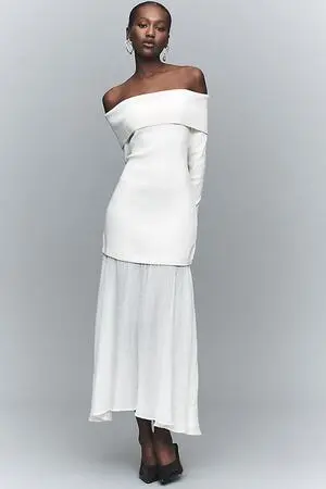 Astr The Label Lydia Off-shoulder Long-sleeve Midi Dress - Cream