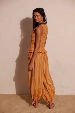Free People Striped Top And Wide-leg Pant Set - Orange Combo