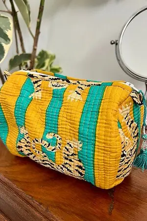BE DEVA Tigers Printed Cosmetic Bag - Yellow Motif