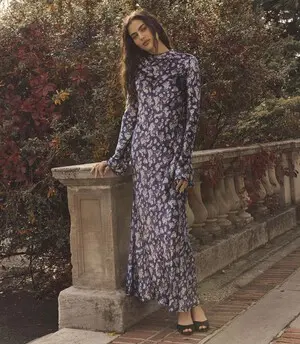 DÔEN Mauricia Floral Print Velvet Maxi Dress